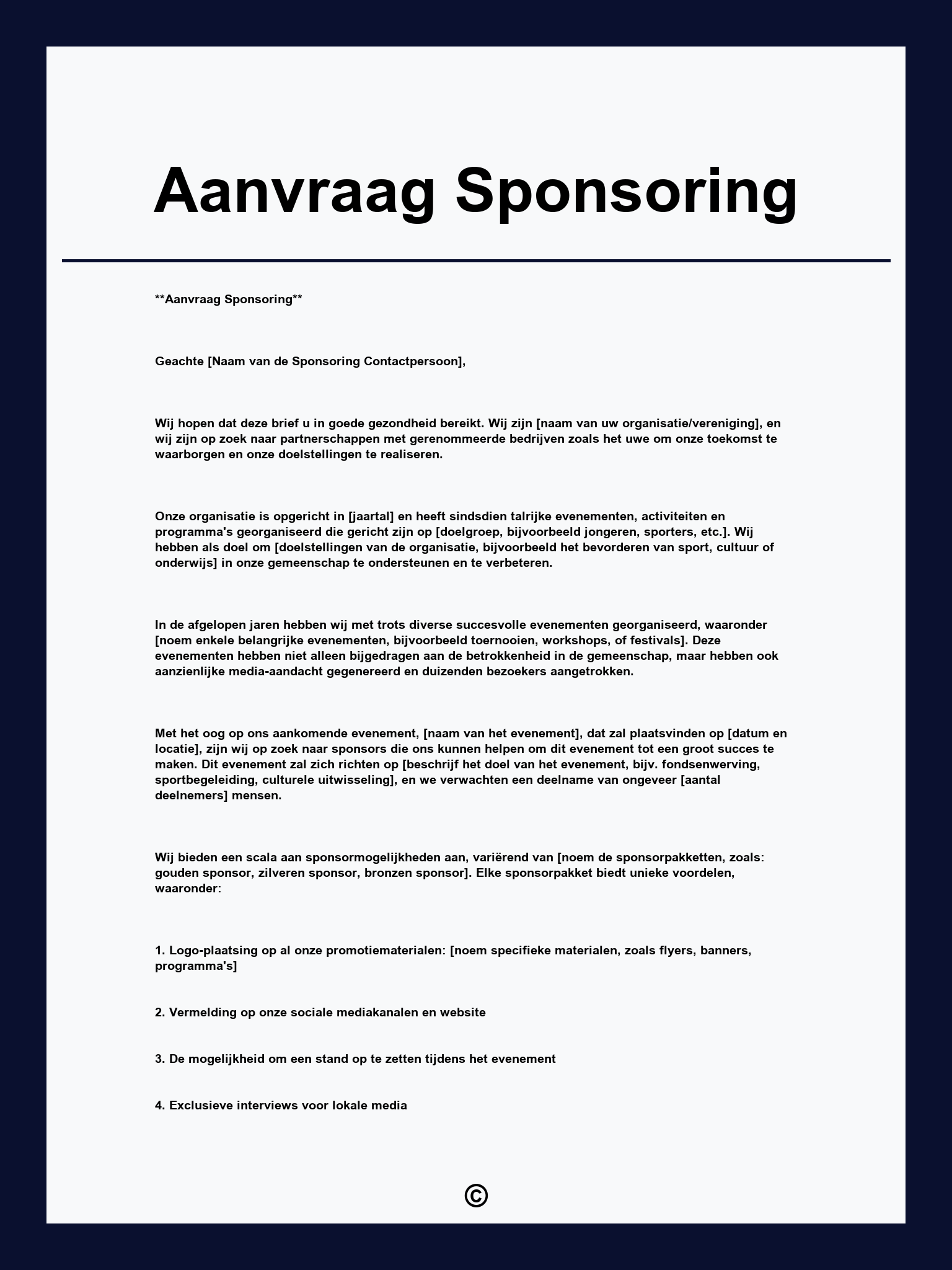 Aanvraag Sponsoring - Voorbeeld