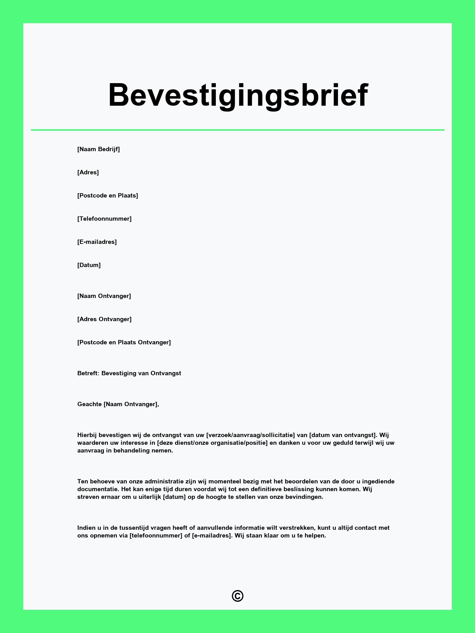 Bevestigingsbrief - Voorbeeld