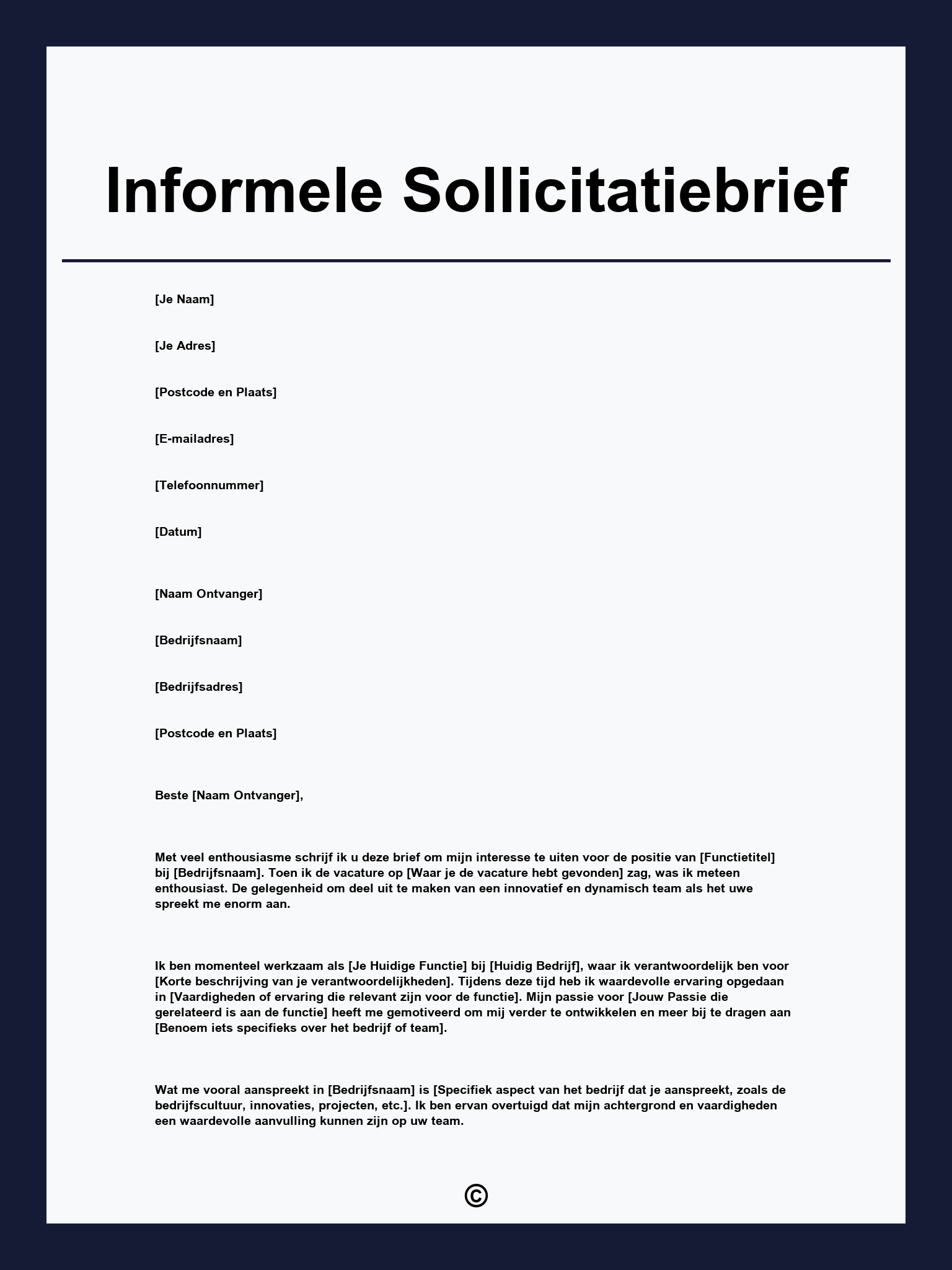 Informele Sollicitatiebrief - Voorbeeld