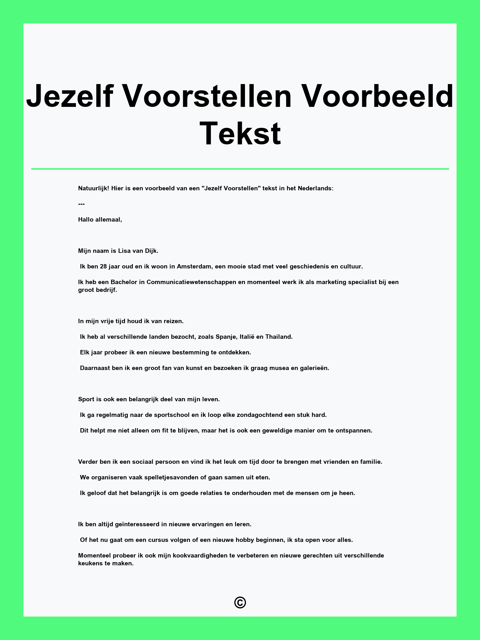 Jezelf Voorstellen Voorbeeld Tekst