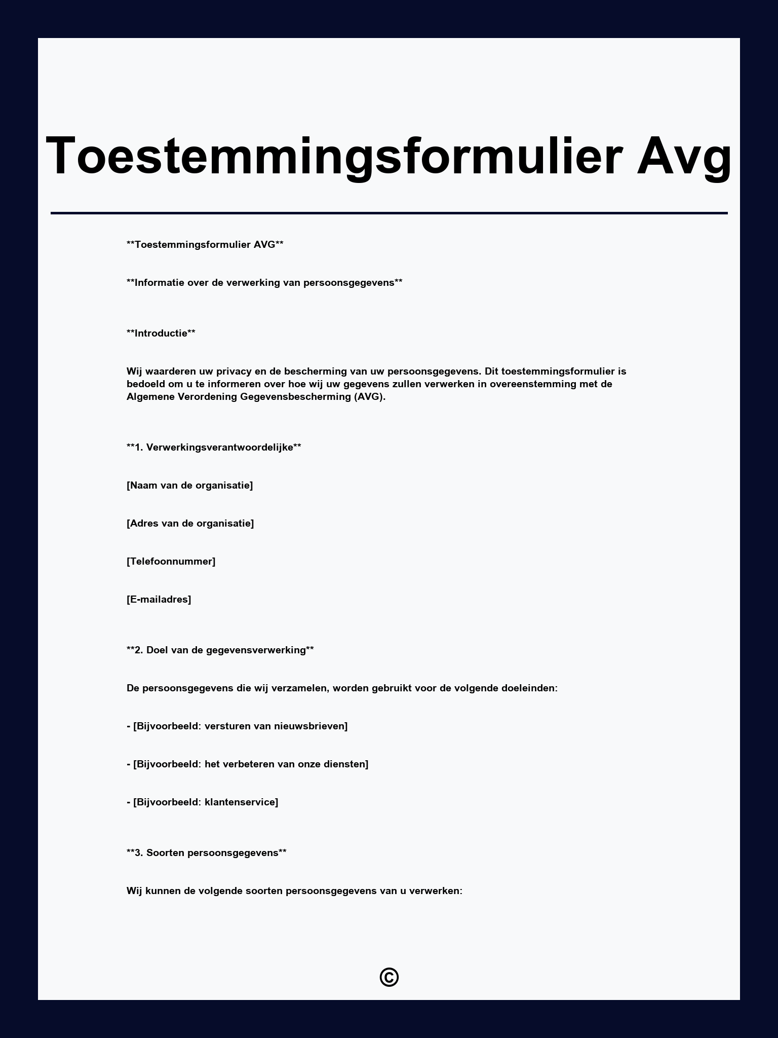 Toestemmingsformulier Avg - Voorbeeld