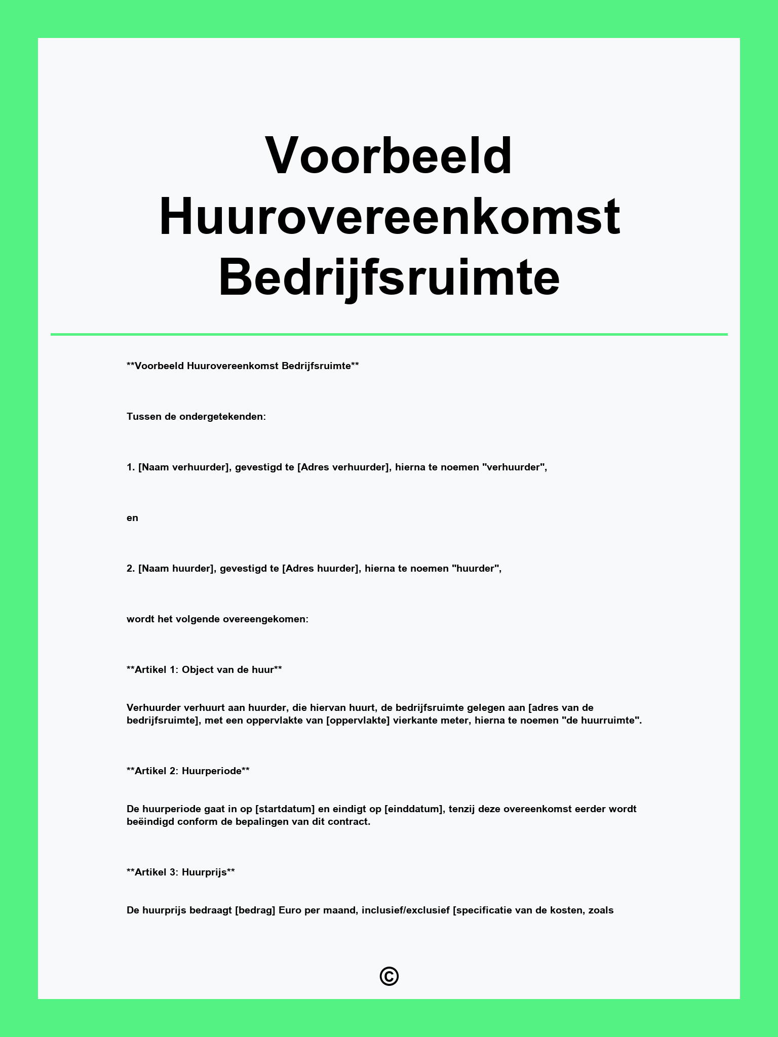 Voorbeeld Huurovereenkomst Bedrijfsruimte