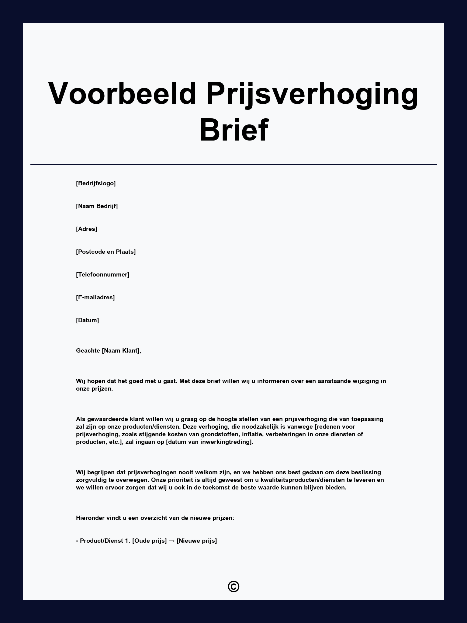 Voorbeeld Prijsverhoging Brief