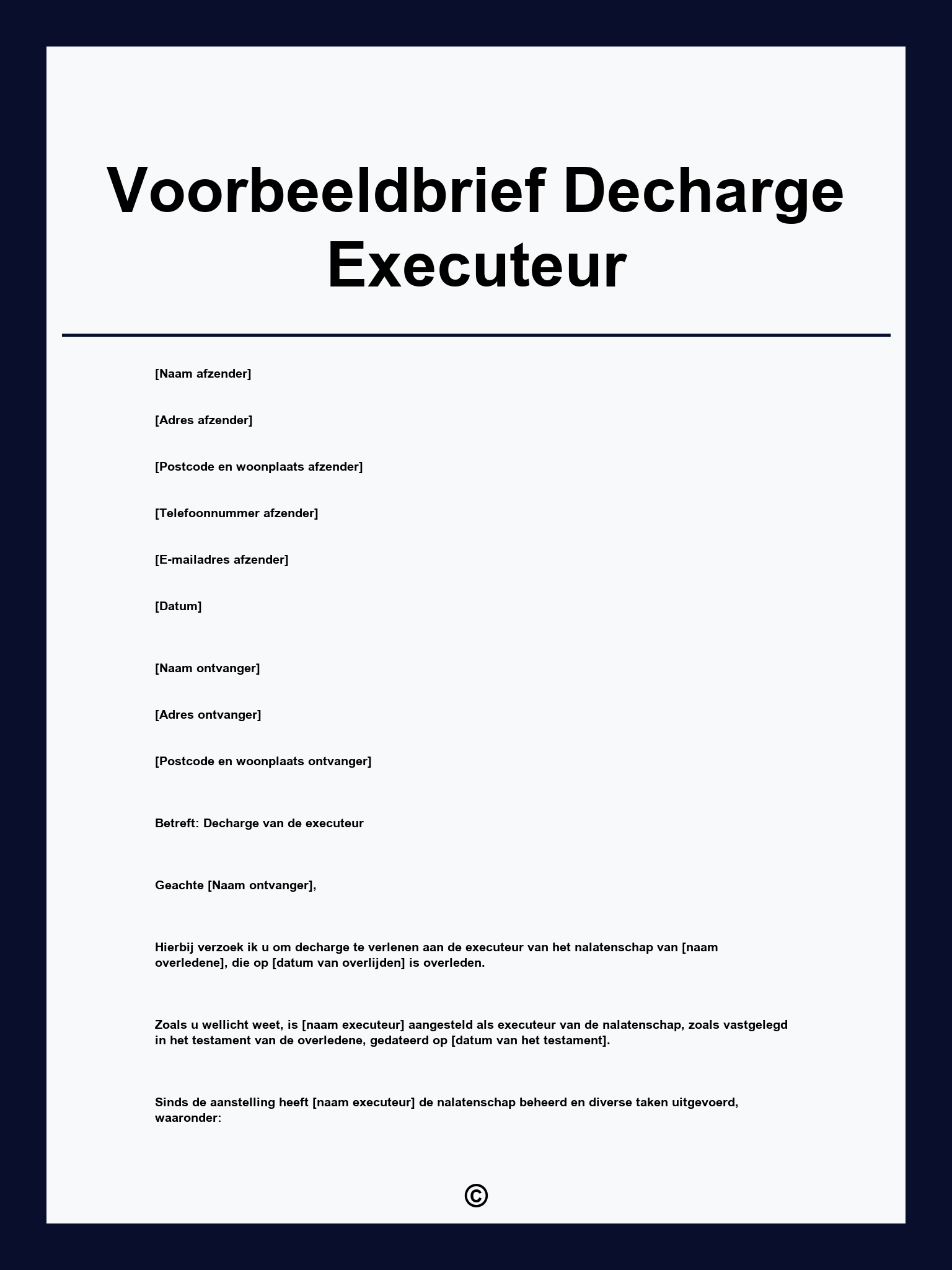 Voorbeeldbrief Decharge Executeur