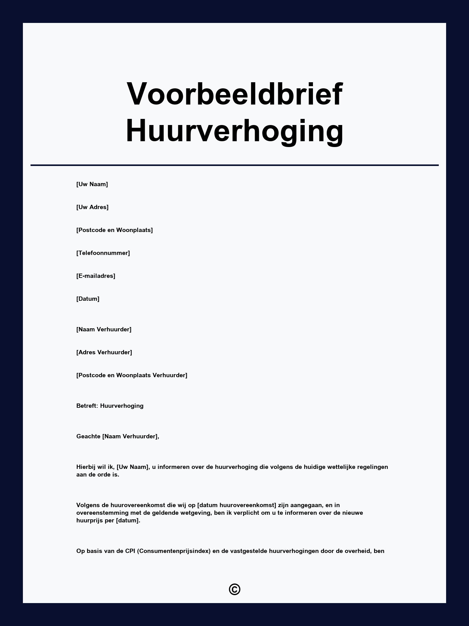 Voorbeeldbrief Huurverhoging