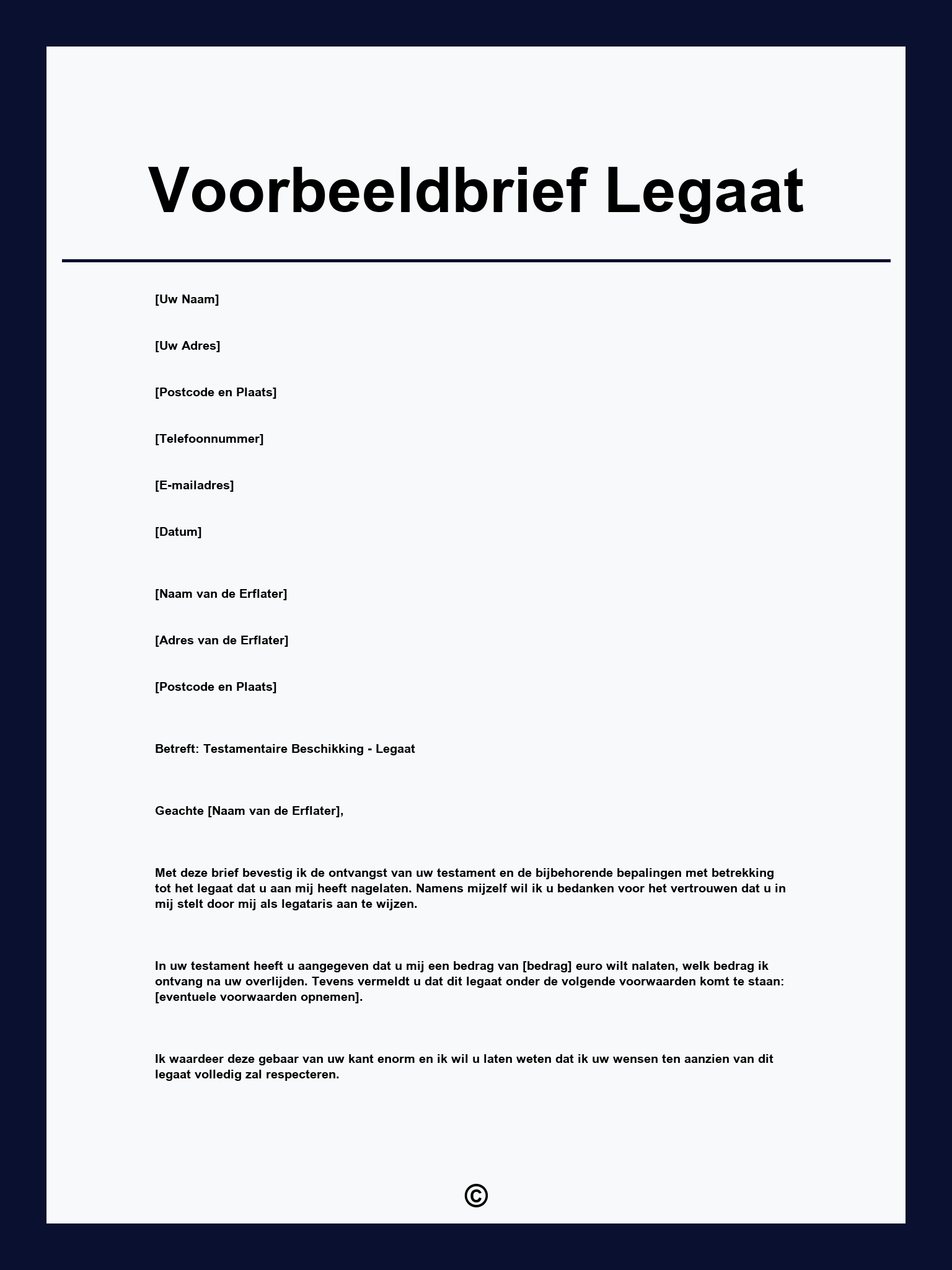 Voorbeeldbrief Legaat