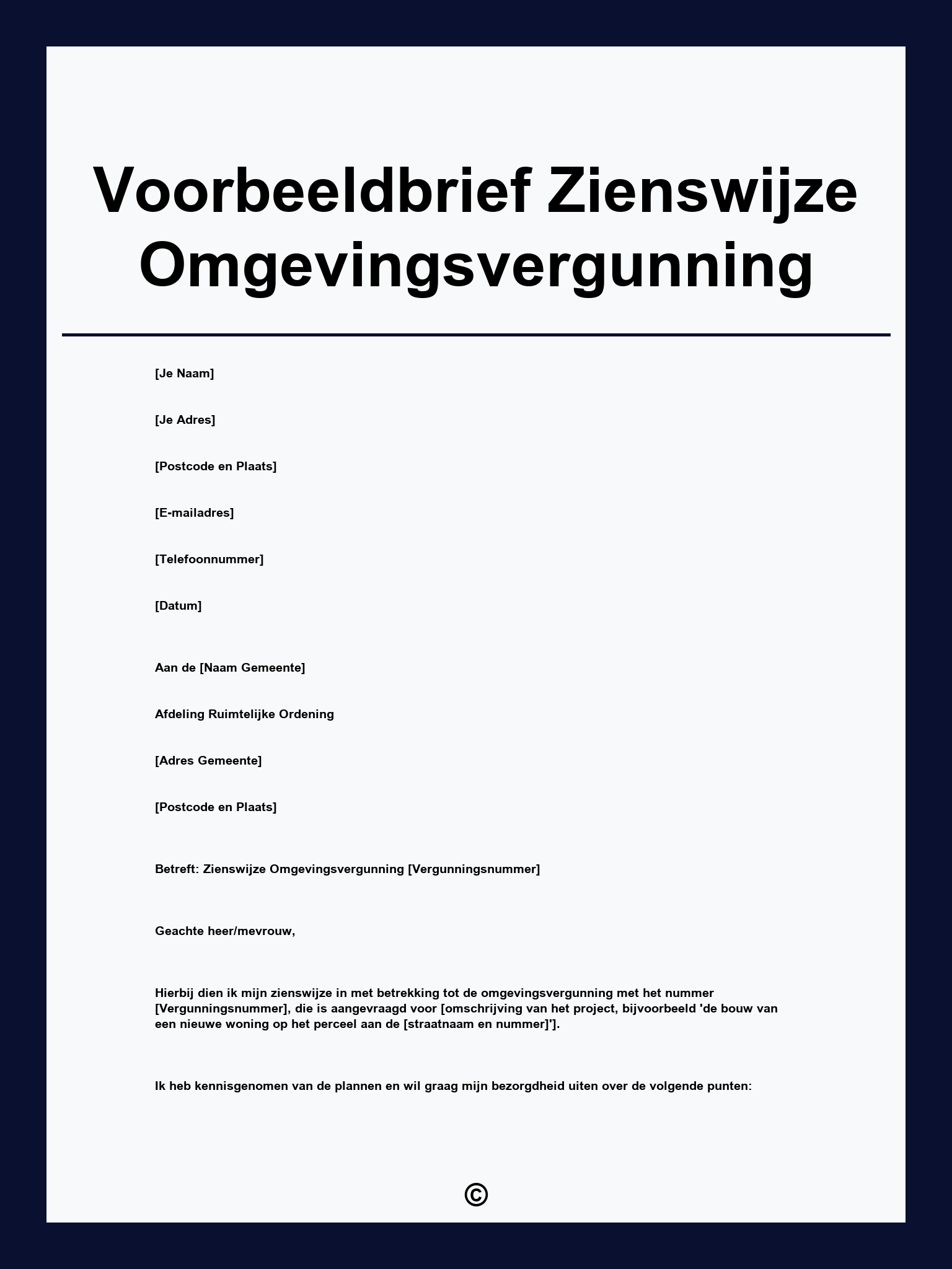 Voorbeeldbrief Zienswijze Omgevingsvergunning